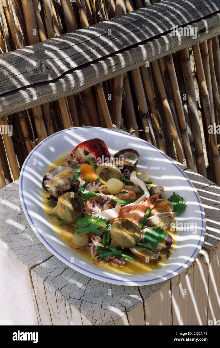 shellfish and baby vegetable salad Stock Photo - Alamy