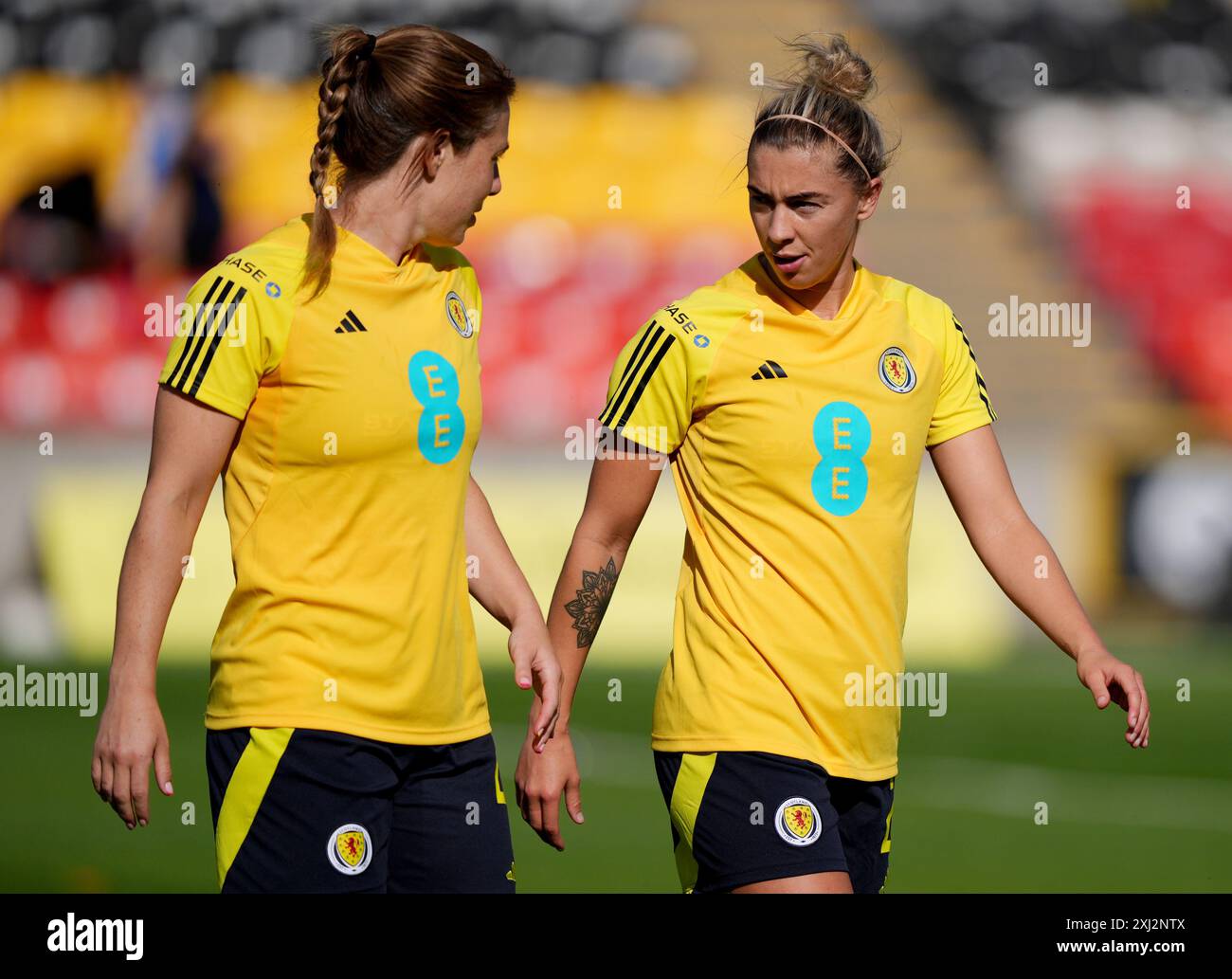 Scotland's Nicola Docherty (right) and Rachel Corsie (left) warm up ...