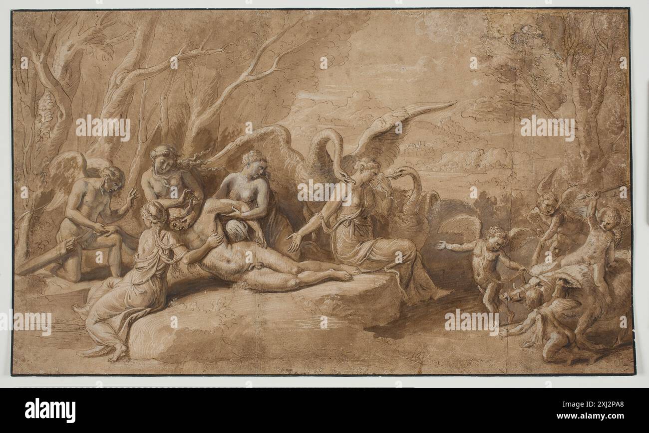 Venus mourning the death of Adonis Romano, Giulio 1499 - 1546 Drawing ...