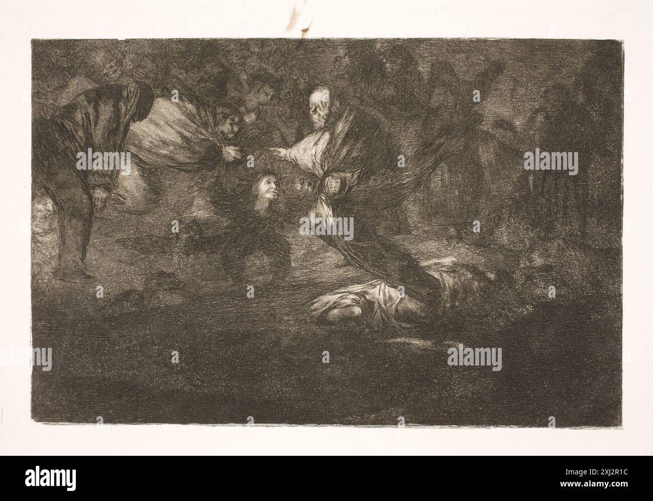 An engraving by Francisco Goya showing birds flying together in a flock ...