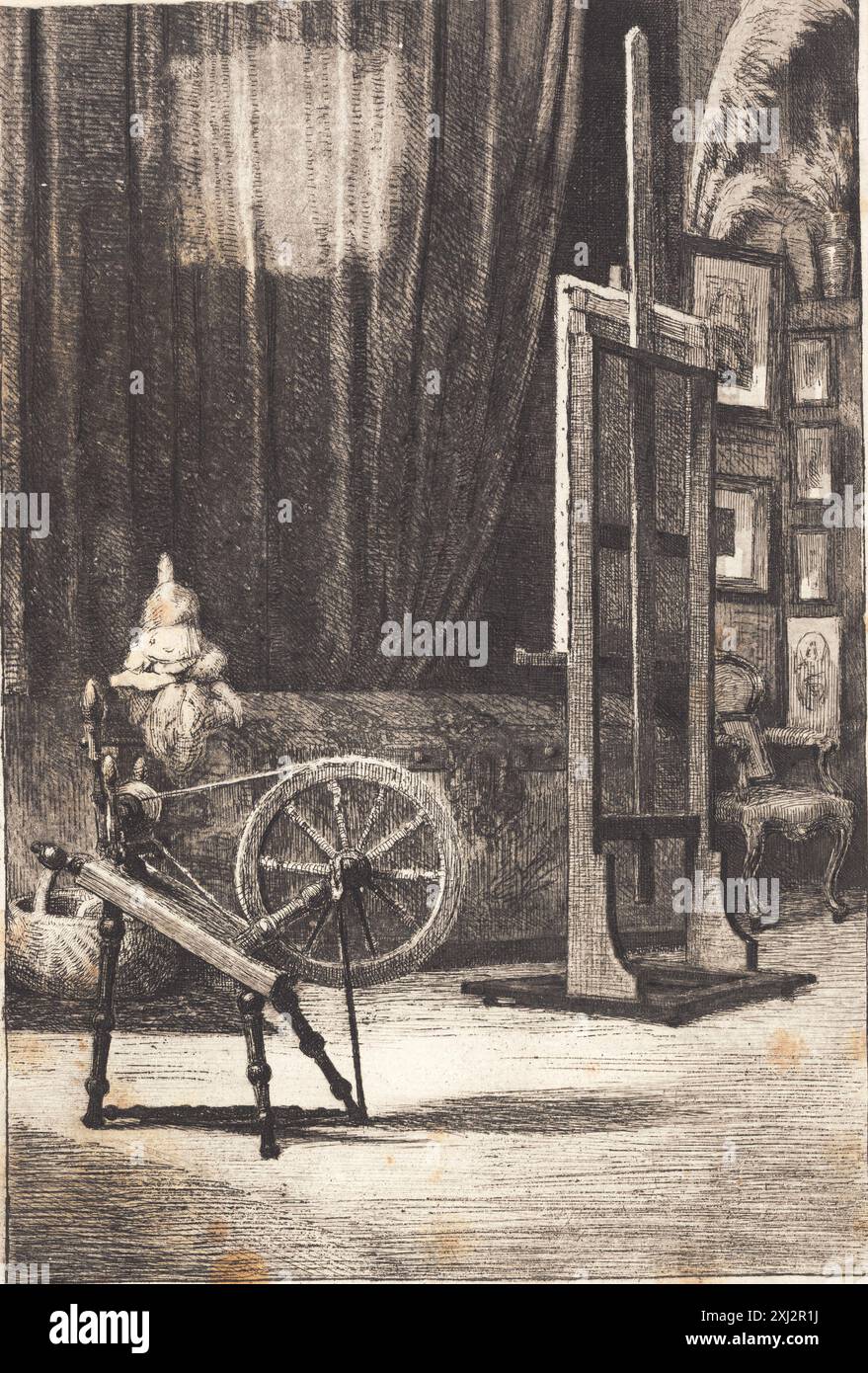 Intaglio print by Frans Schwartz depicting the artist's studio, showing ...