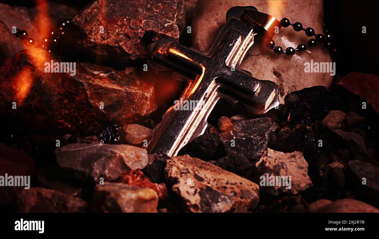Christianity Religion Symbol Cross in Fire Stock Photo - Alamy