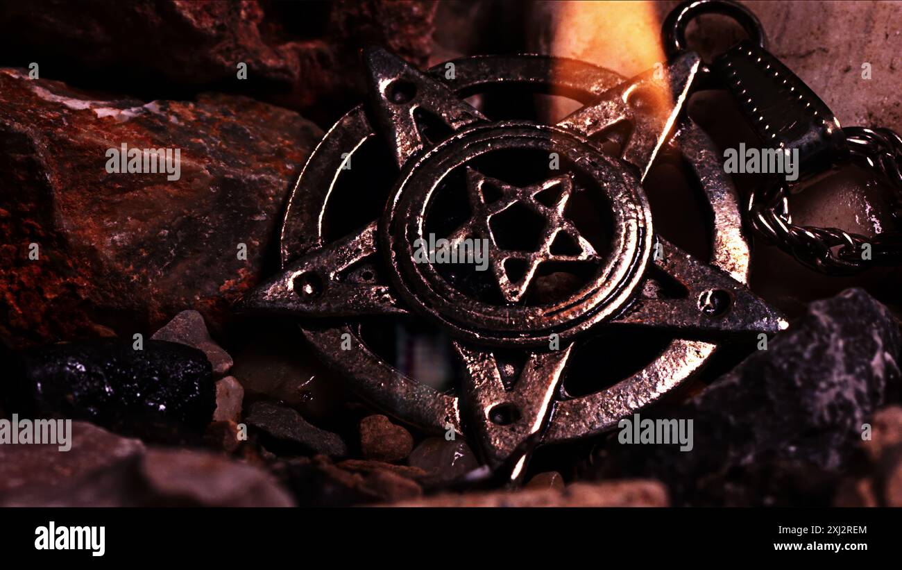 Spiritual Pentagram Symbol in Fire Flames Stock Photo - Alamy