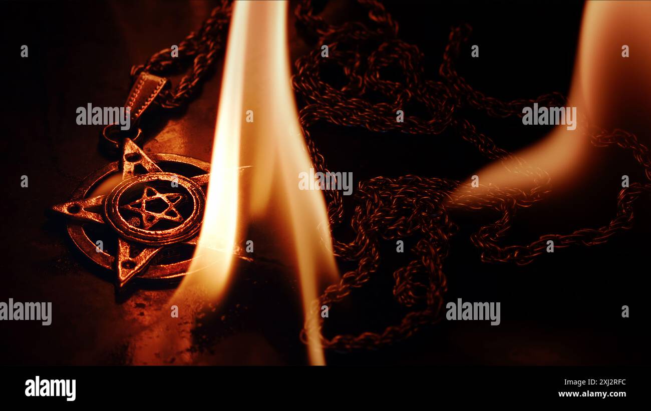 Spiritual Pentagram Symbol in Fire Flames Stock Photo - Alamy