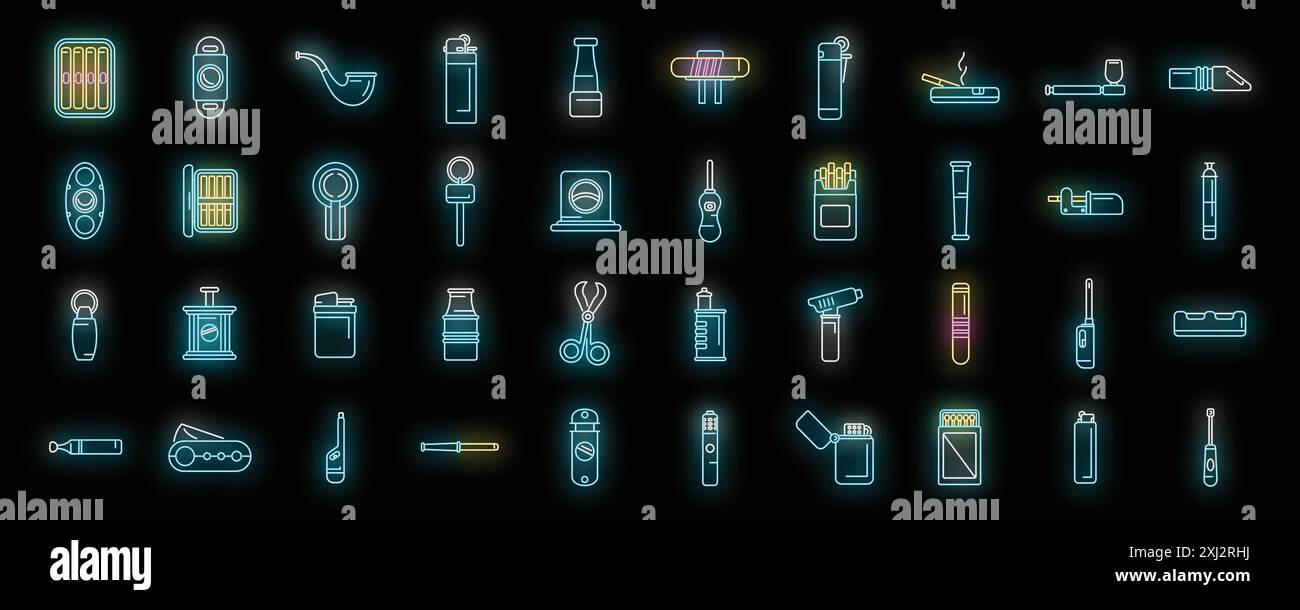 Cigarette and cigar accessories icons set outline vector. Box cutter ...