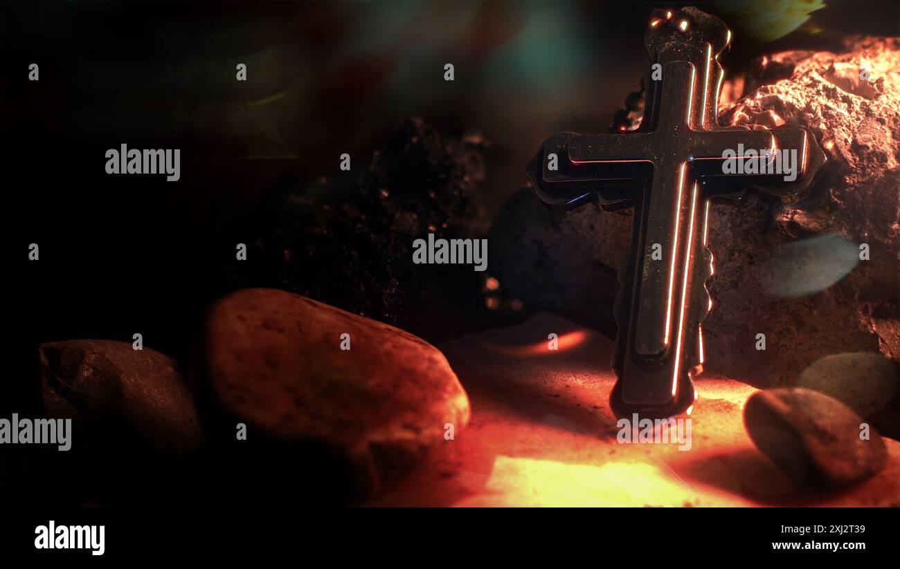 Christianity Religion Symbol Cross in Fire Stock Photo - Alamy
