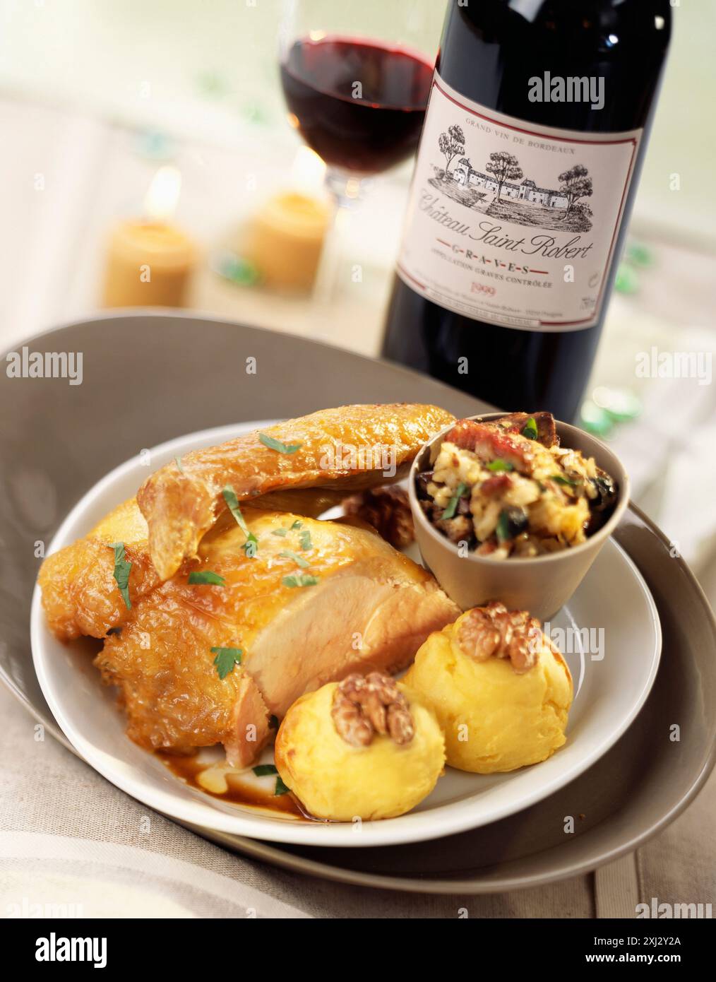 Guinea-fowl with walnut stuffing Stock Photo - Alamy
