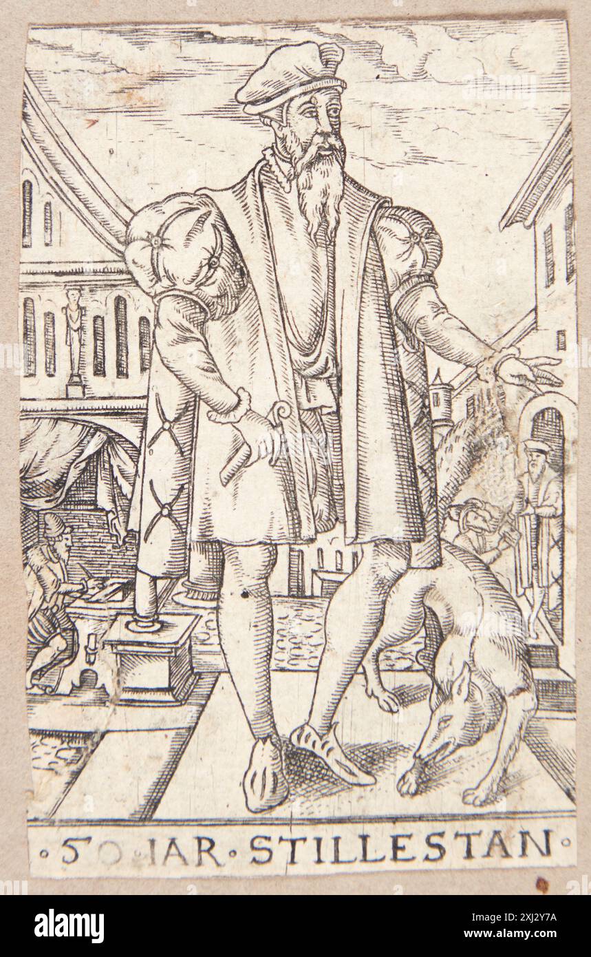Etching by Balthasar Jenichen from 1560-1599 showing a 50-year-old man ...