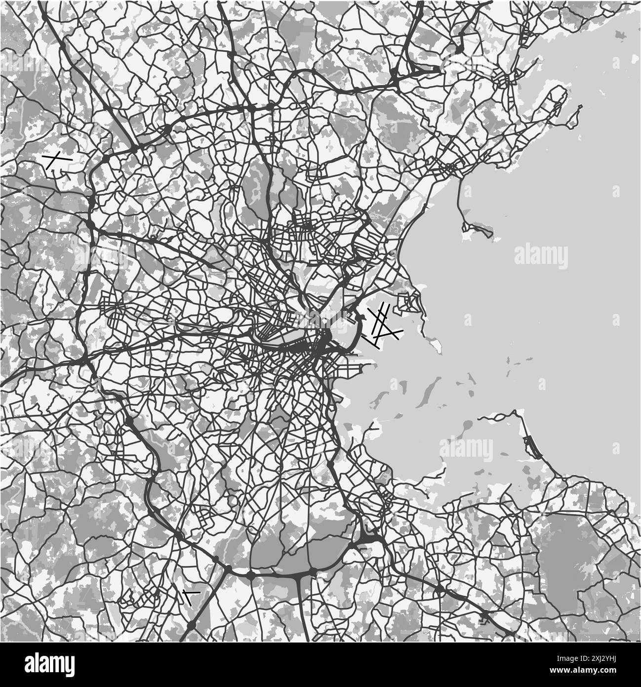 Map of Boston in Massachusetts in grayscale. Contains layered vector ...