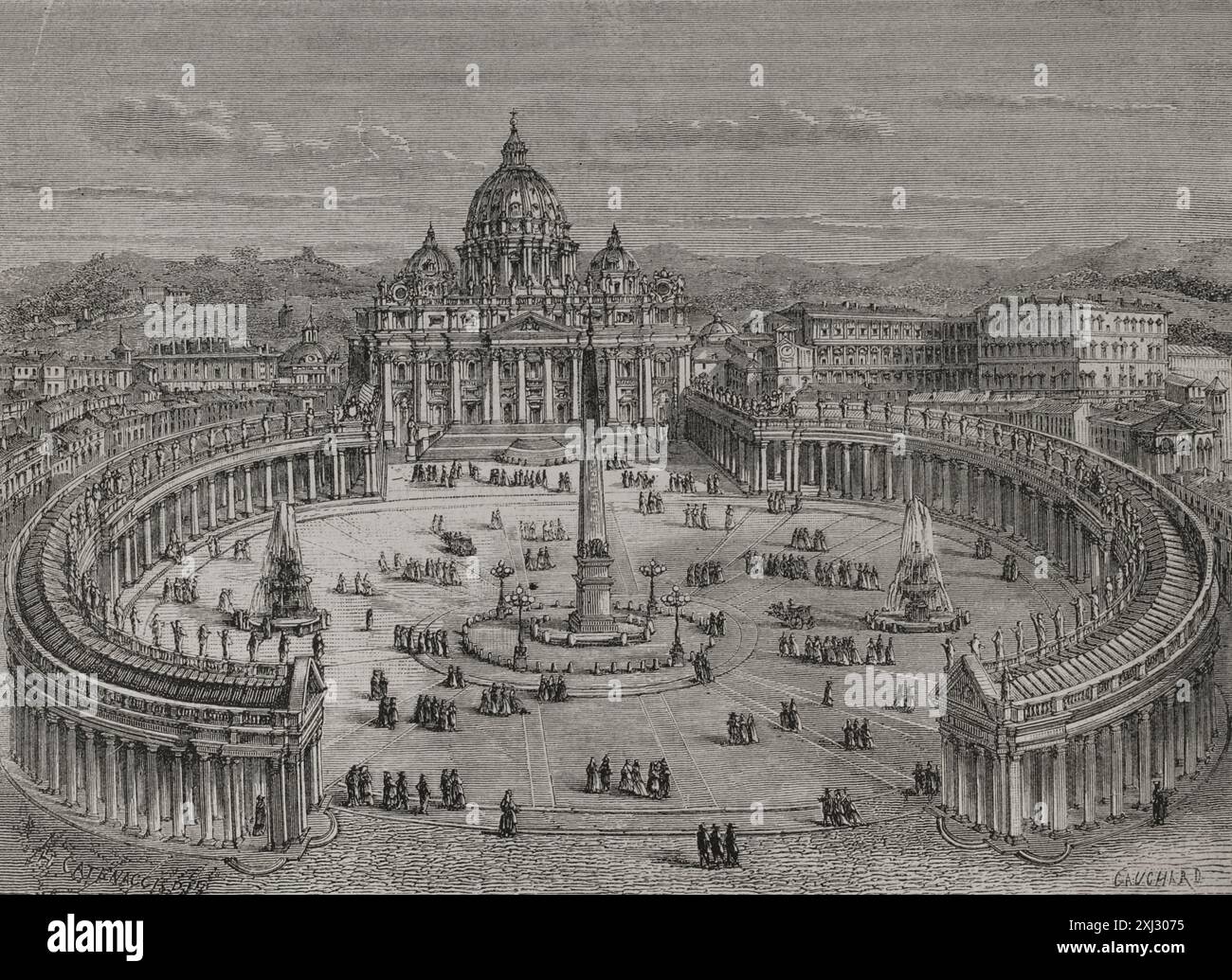 Vatican City. St. Peter's Square. Drawing by H. Catenacci. Engraving by ...