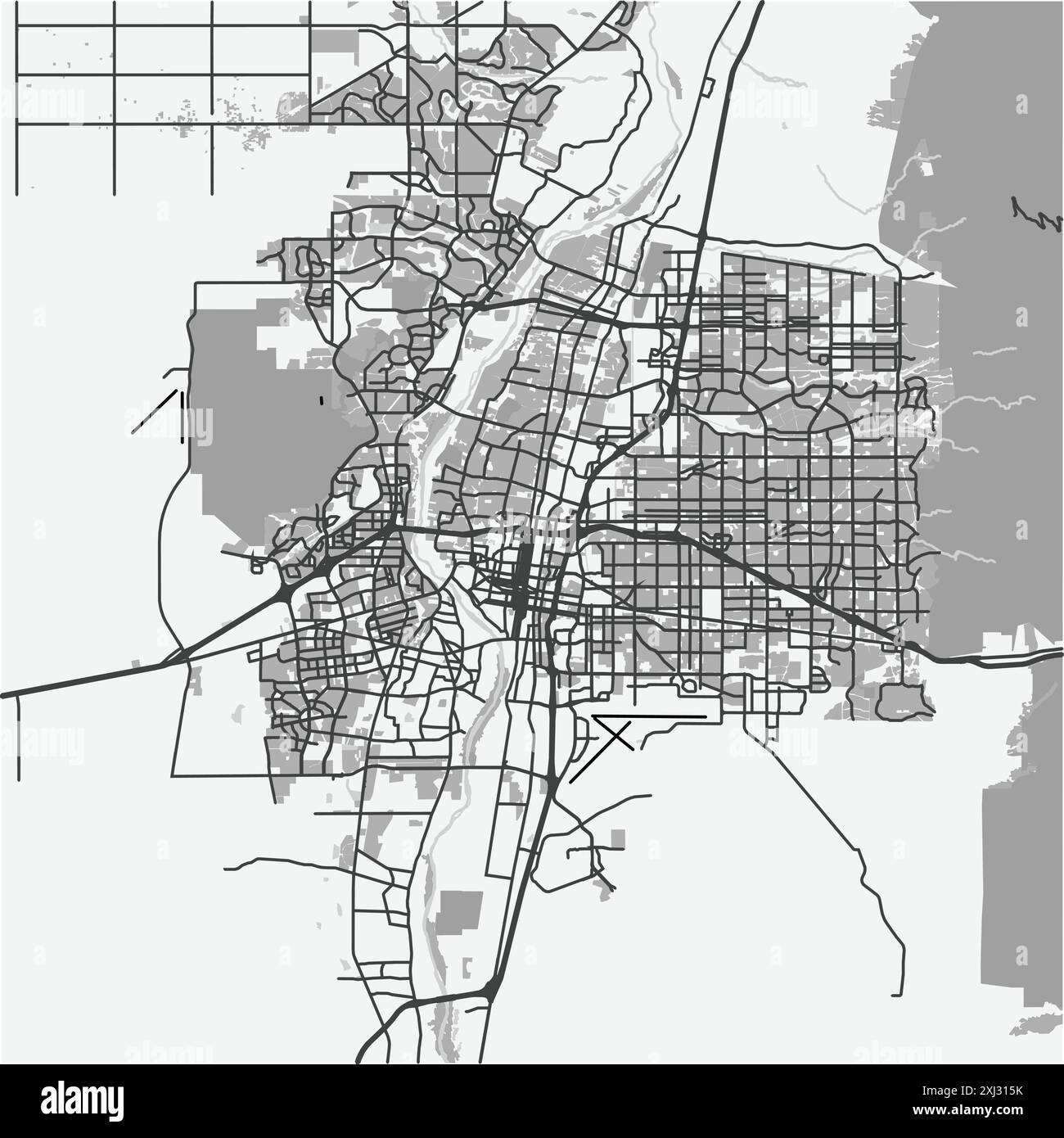 Map of Albuquerque in New Mexico in grayscale. Contains layered vector ...