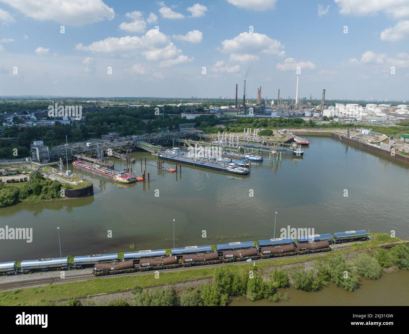 Inland transportation vessels of chemical products in the port at ...