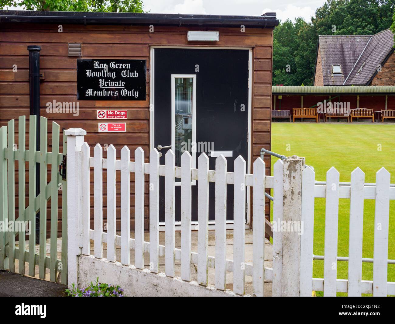 Entrance to a private bowling club with 'Members Only' sign, white ...