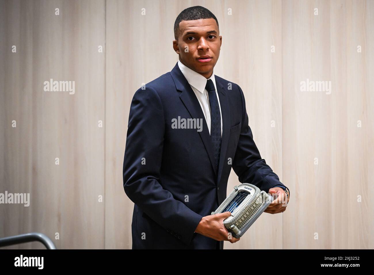 Kylian MBAPPE during the press conference during his presentation as a ...