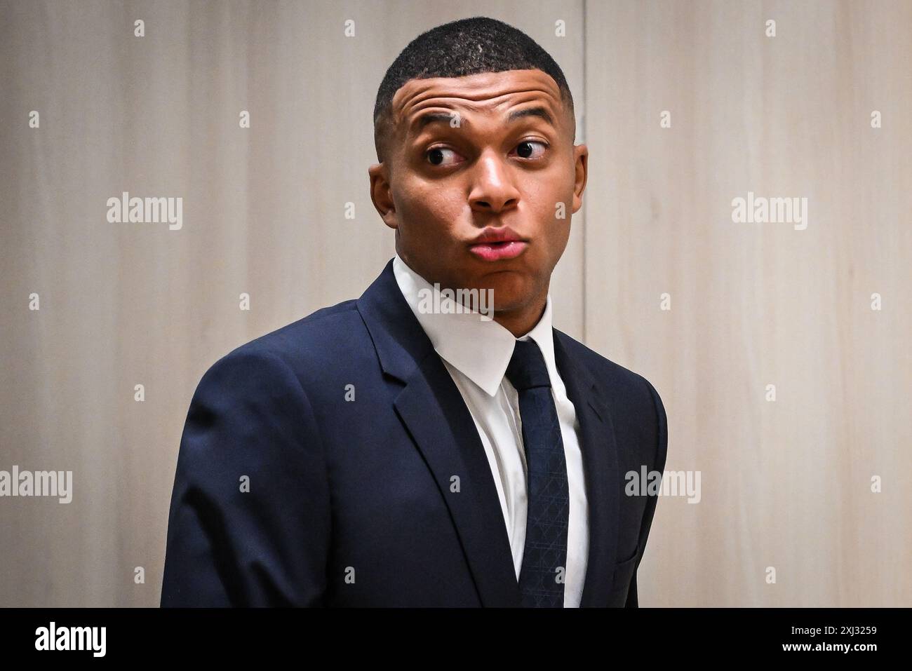 Kylian MBAPPE during the press conference during his presentation as a ...