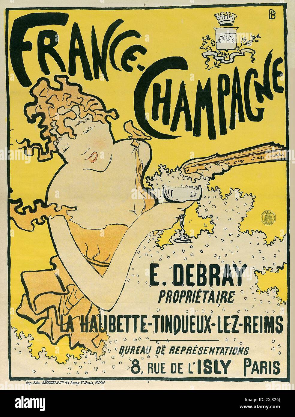 Vintage French champagne advertisement poster with art nouveau style ...