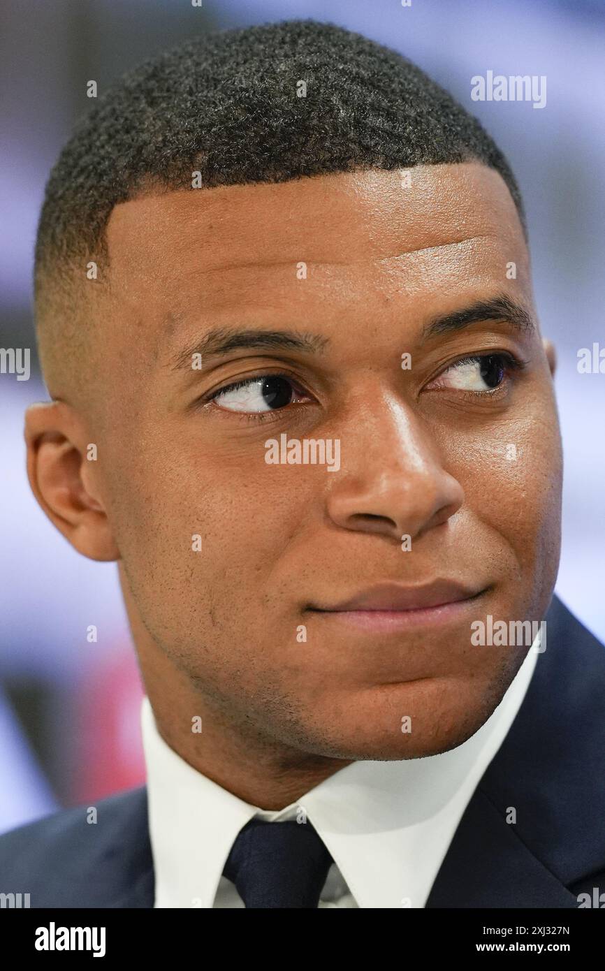 Kylian Mbappe seen during the press conference duirng his presentation ...