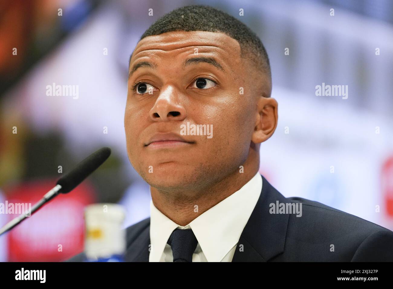 Kylian Mbappe seen during the press conference duirng his presentation ...