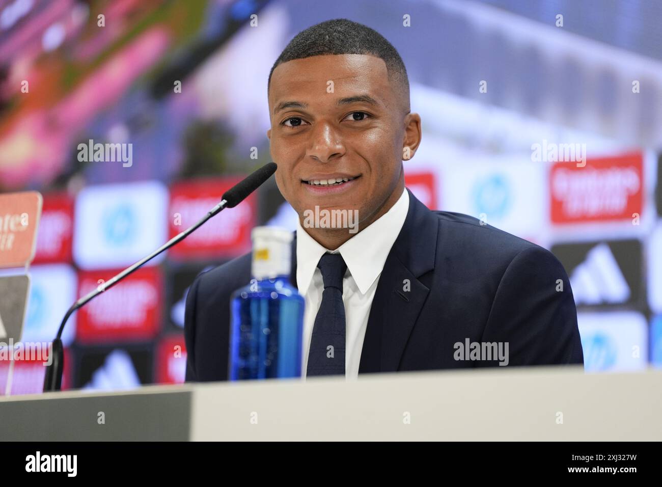Kylian Mbappe seen during the press conference duirng his presentation ...