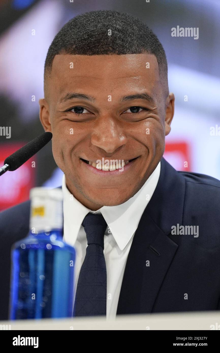 Kylian Mbappe seen during the press conference duirng his presentation ...
