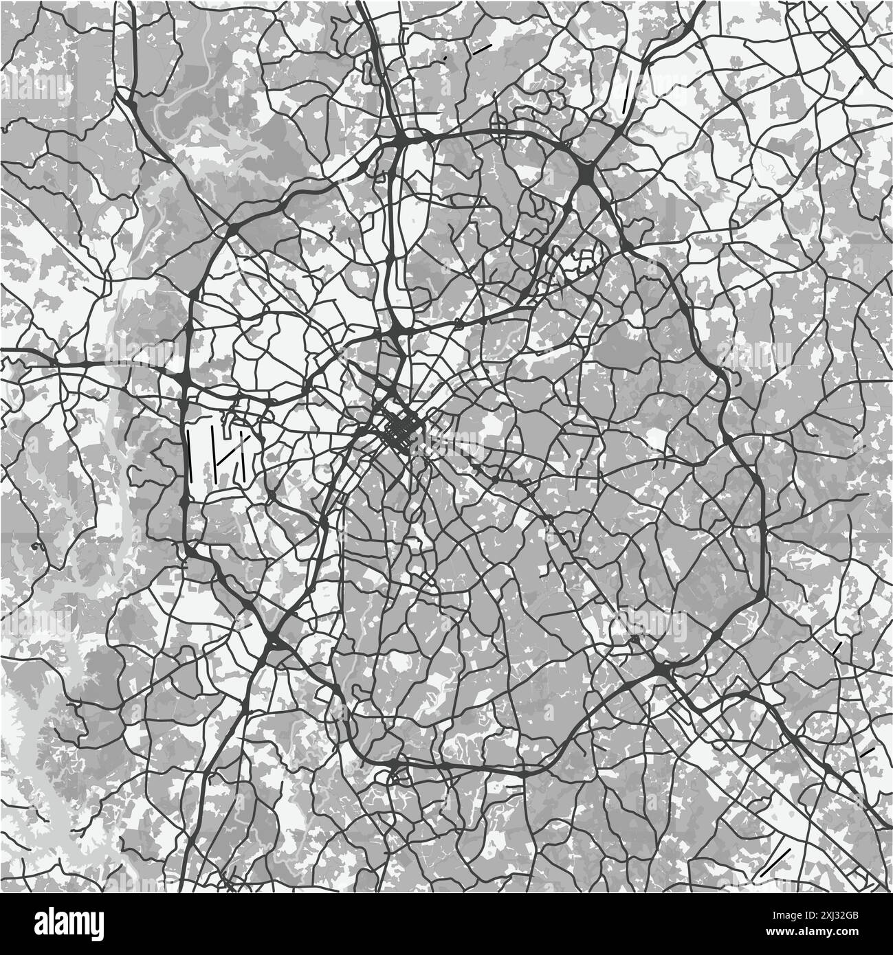 Map of Charlotte in North Carolina in grayscale. Contains layered vector with roads water, parks ...