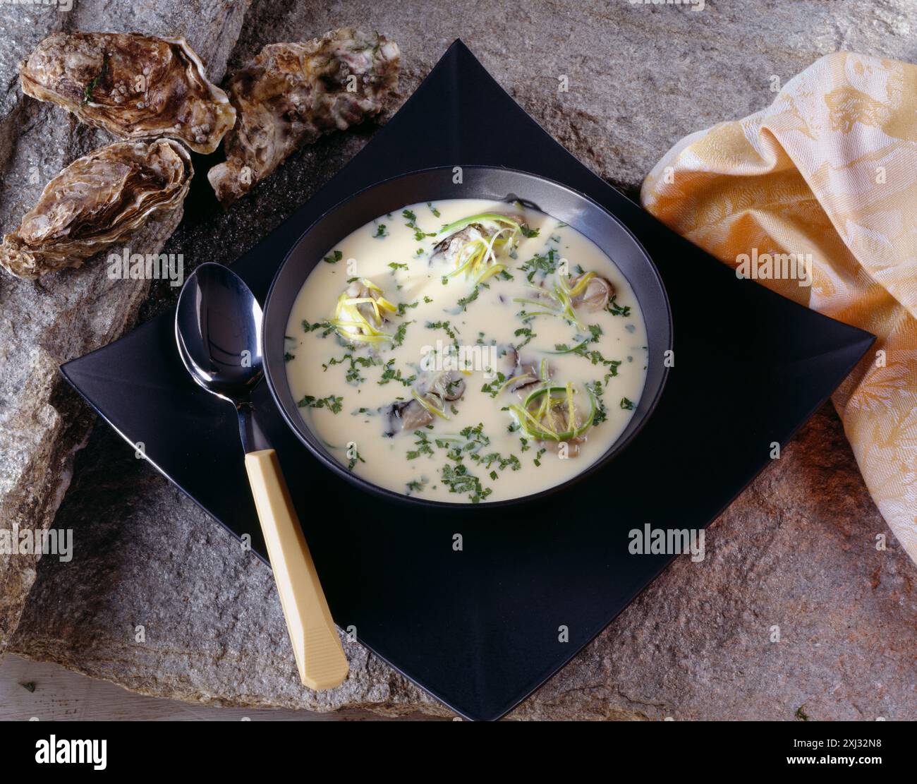 Oyster soup with chervil Stock Photo - Alamy