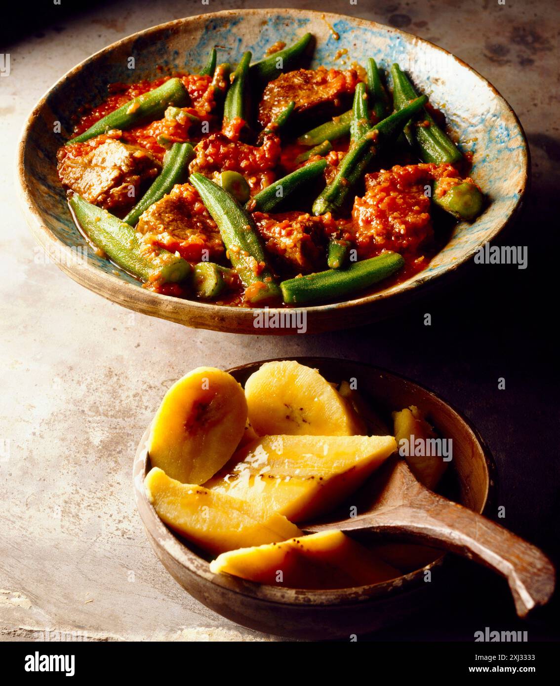 Okras and plantain bananas Stock Photo - Alamy