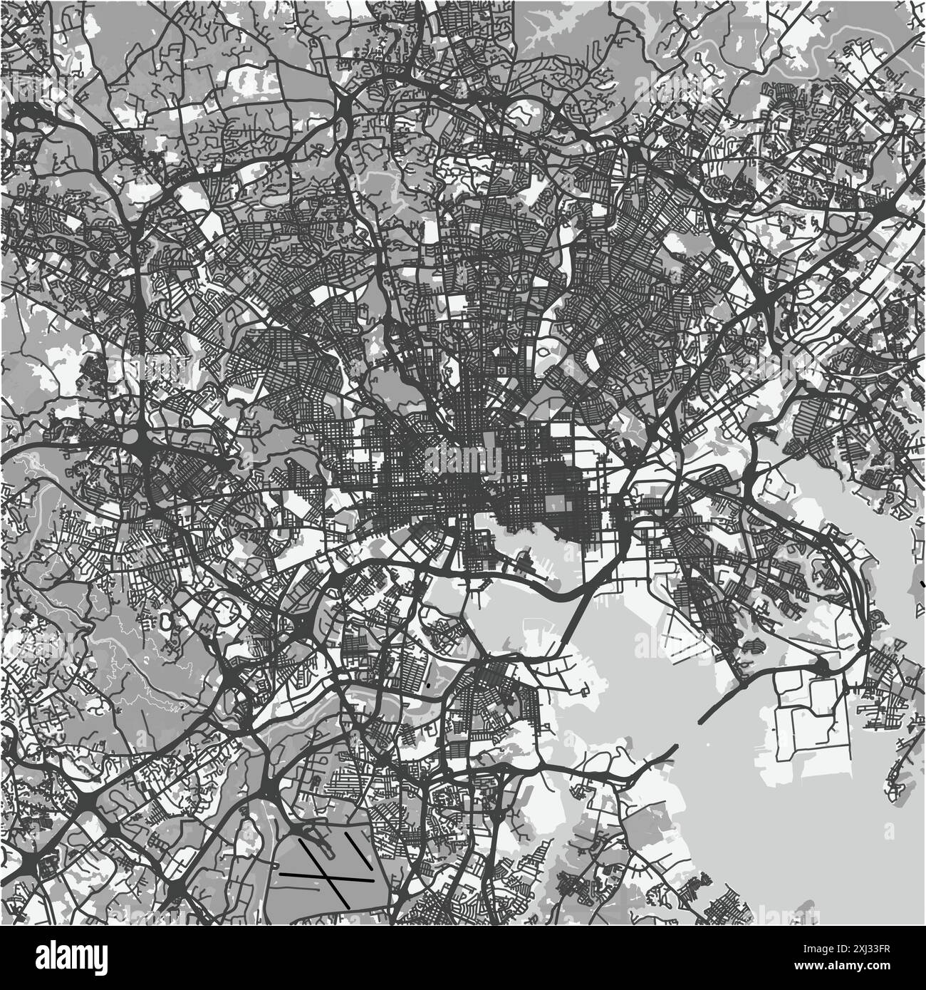 Map of Baltimore in Maryland in grayscale. Contains layered vector with ...