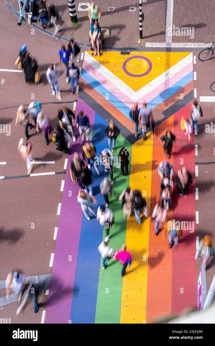 Pedestrian crossing, colourful design, pedestrians crossing a street ...