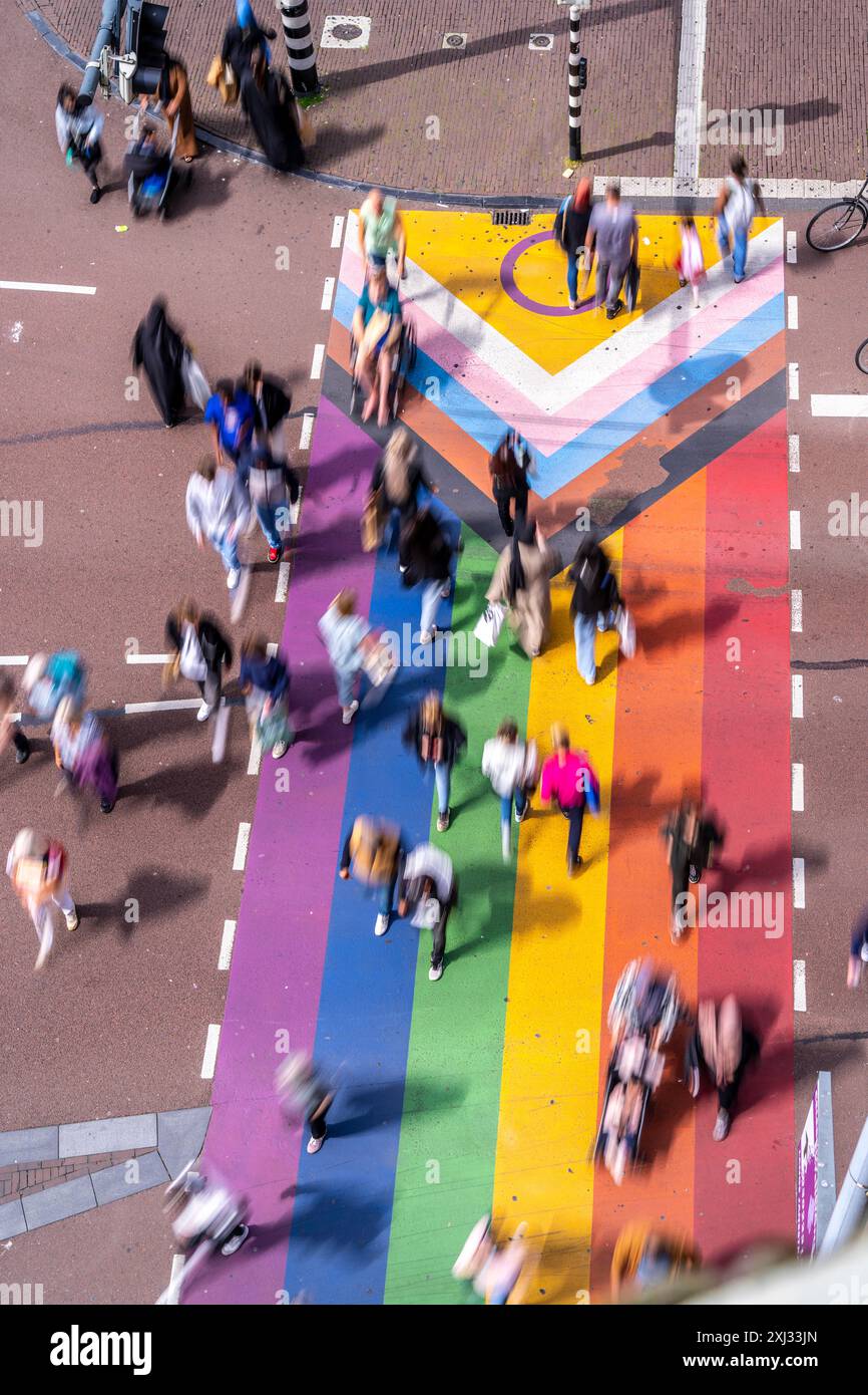 Pedestrian crossing, colourful design, pedestrians crossing a street ...