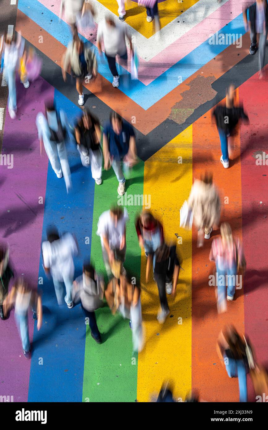 Pedestrian crossing, colourful design, pedestrians crossing a street ...