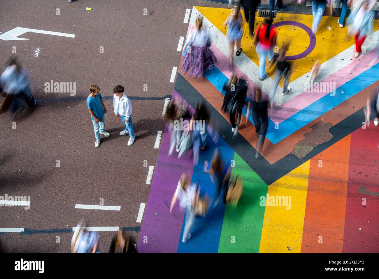 Pedestrian crossing, colourful design, pedestrians crossing a street ...