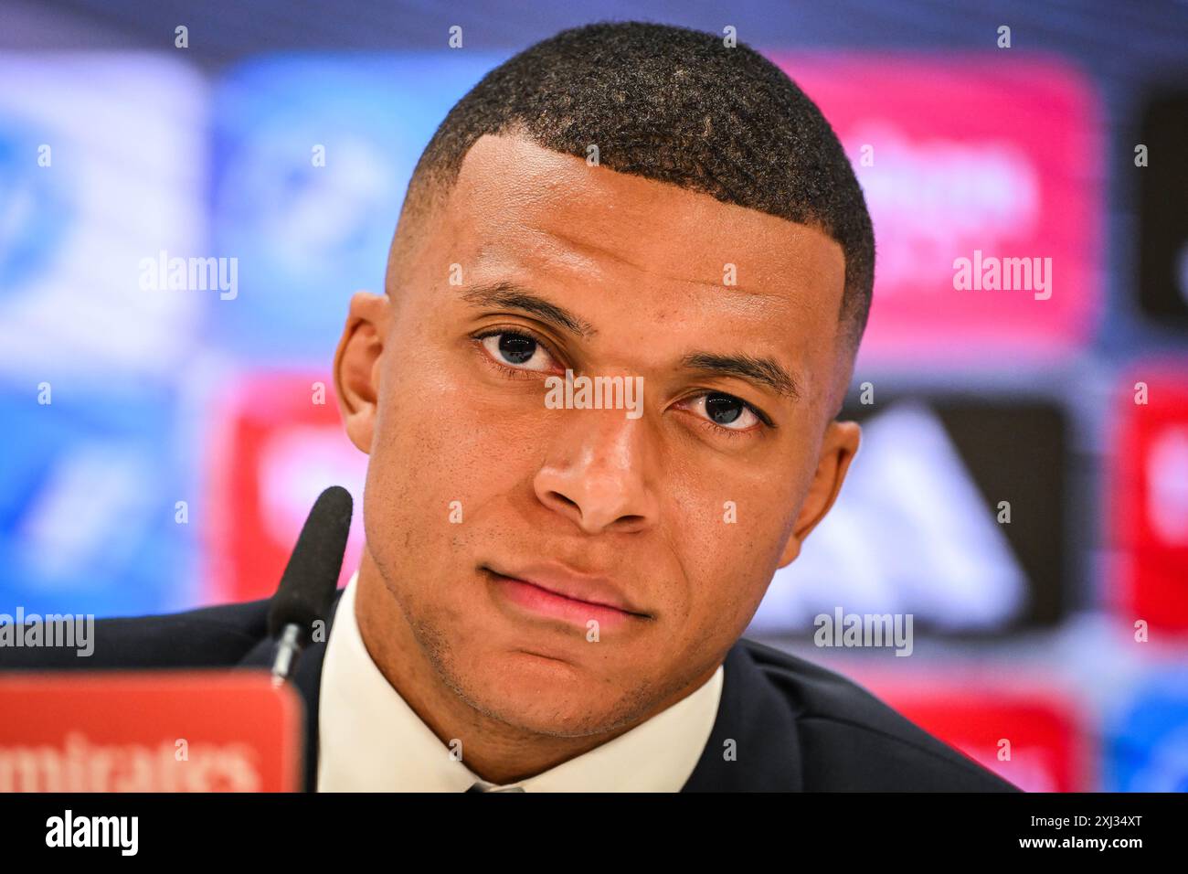 Kylian MBAPPE during the press conference during his presentation as a ...