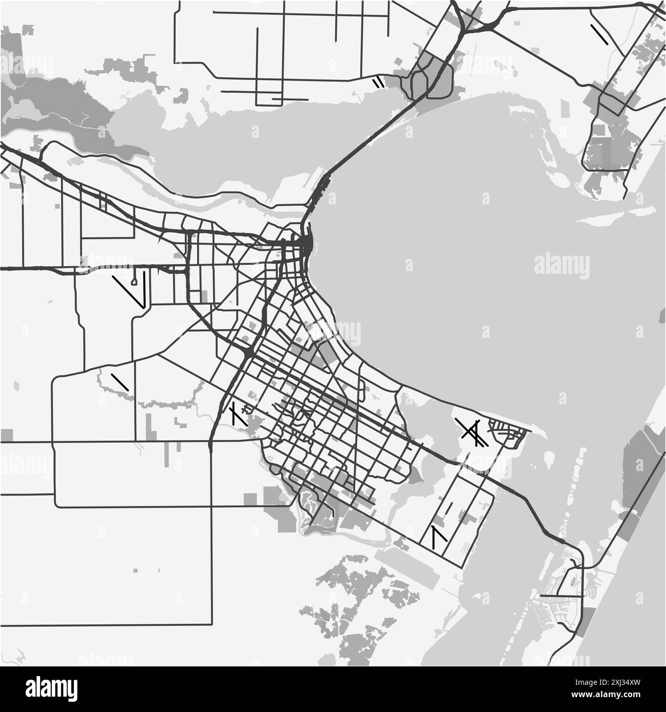 Map of Corpus Christi in Texas in grayscale. Contains layered vector ...