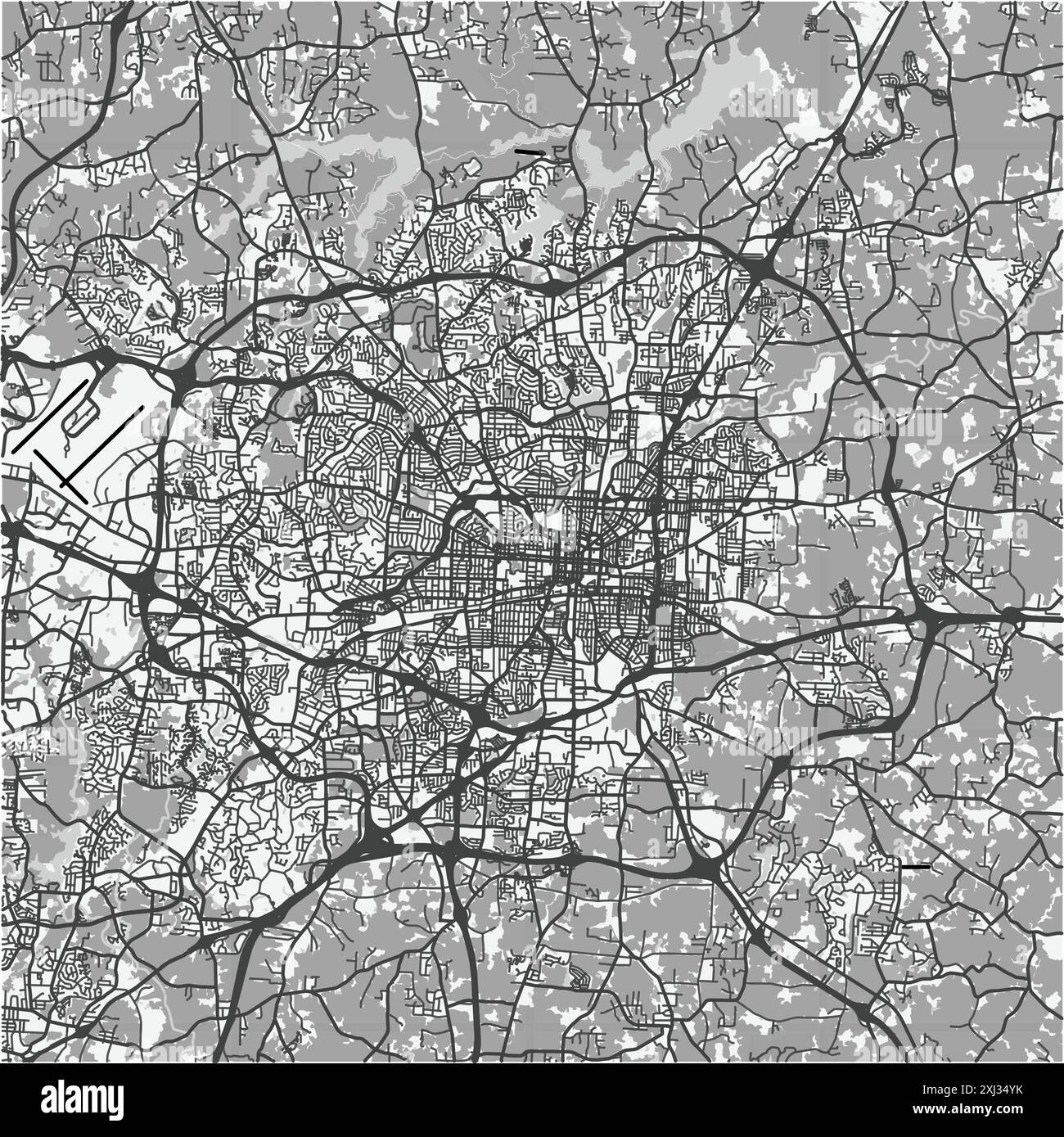 Map of Greensboro in North Carolina in grayscale. Contains layered vector with roads water ...