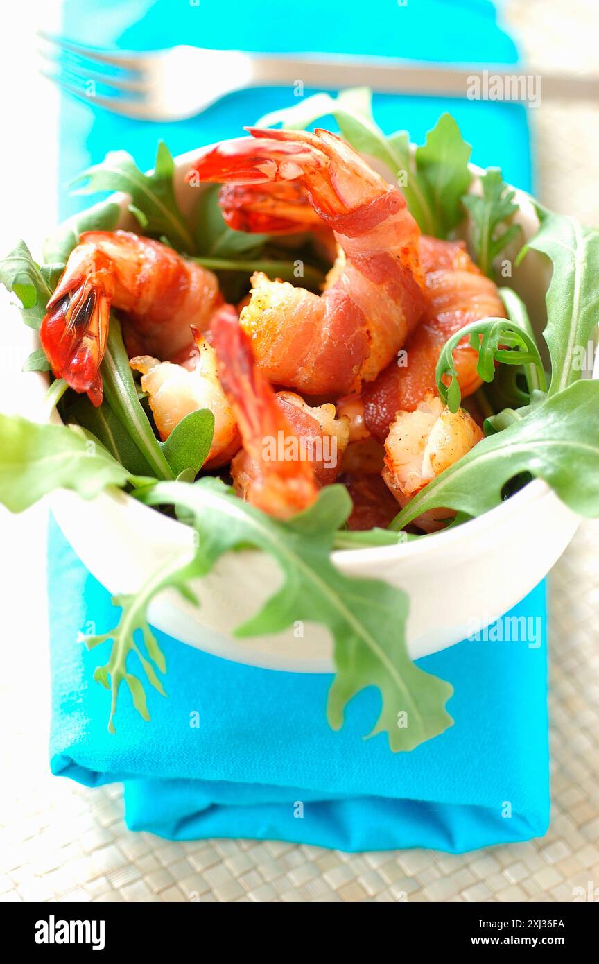 Roast Mediterranean prawns, smoked bacon and rocket lettuce (topic ...