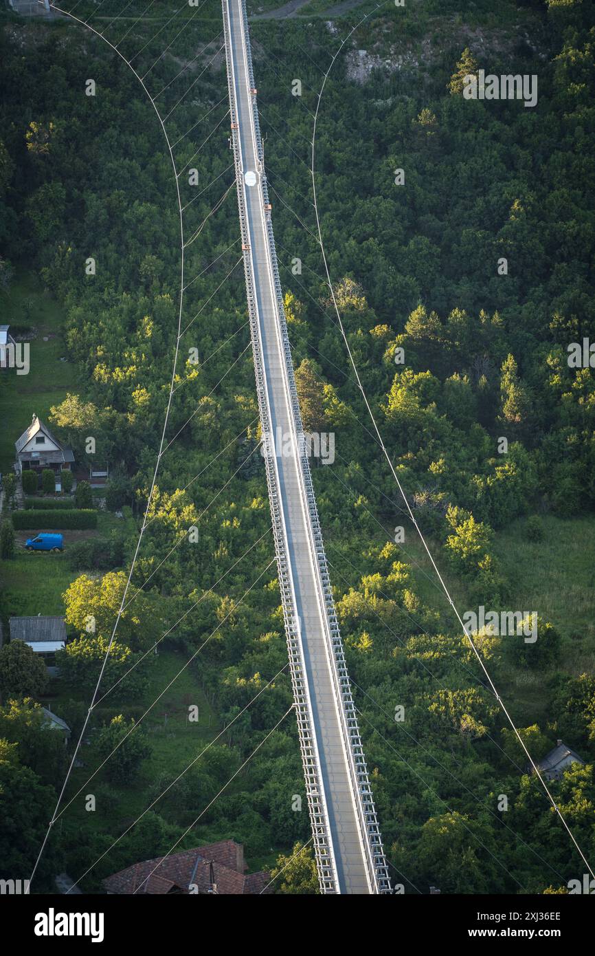 Aerial view of the Bridge of National Unity in Sátoraljaújhely, Hungary ...