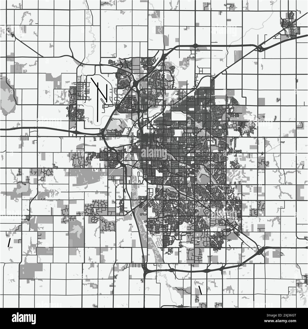 Map of Lincoln in Nebraska in grayscale. Contains layered vector with ...