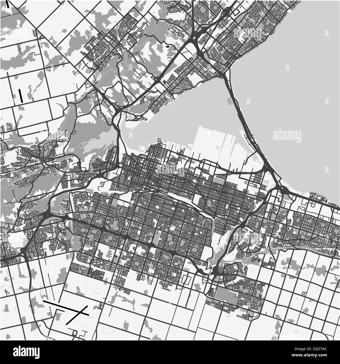 Map of Hamilton in Canada in grayscale. Contains layered vector with ...