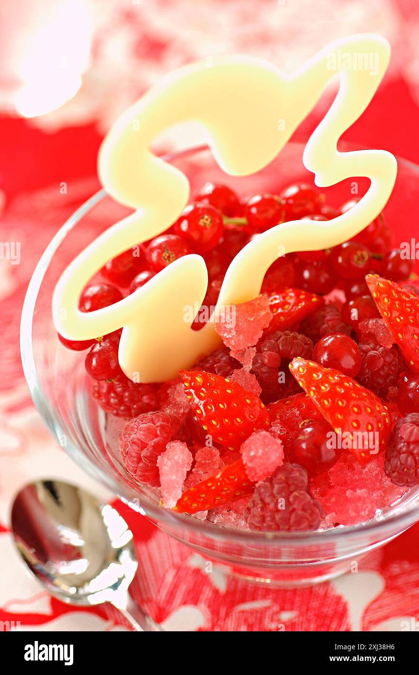 summer fruit salad with granita and white chocolate flower (topic: red ...