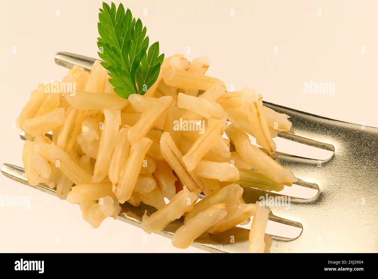 Cooked long american rice on fork Stock Photo - Alamy