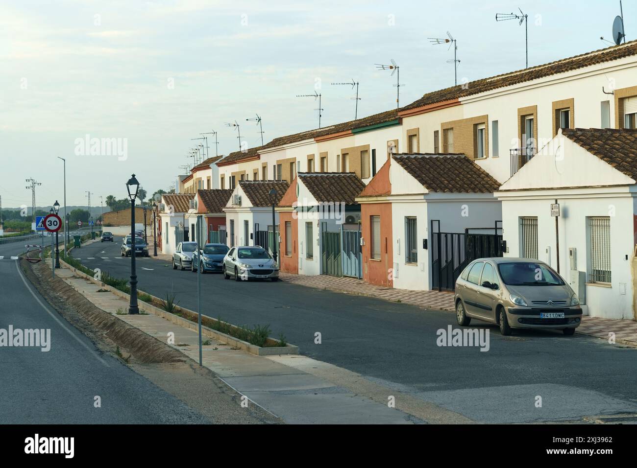 Huevar del Aljarafe, Seville, Spain - June 2, 2023: Empty street in ...