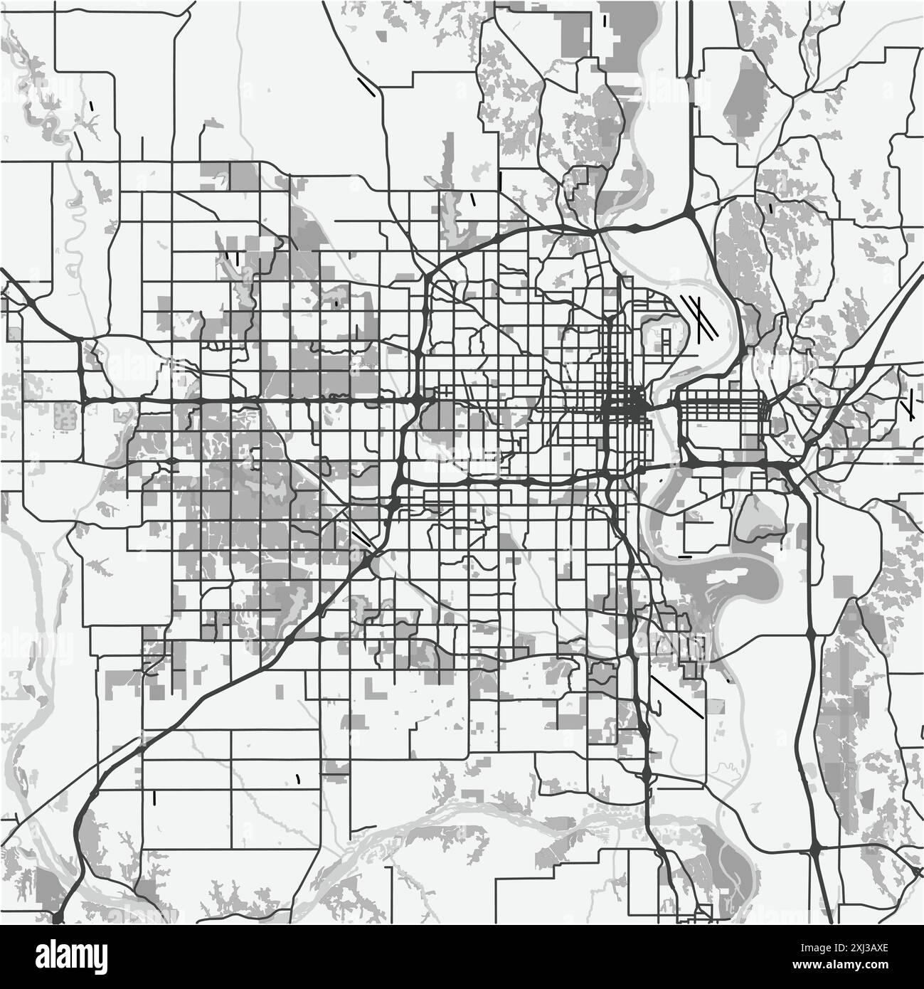 Map of Omaha in Nebraska in grayscale. Contains layered vector with ...