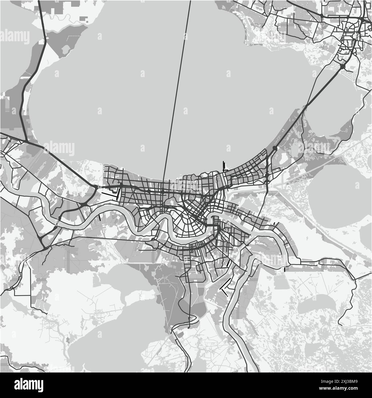 Map of New Orleans in Louisiana in grayscale. Contains layered vector ...