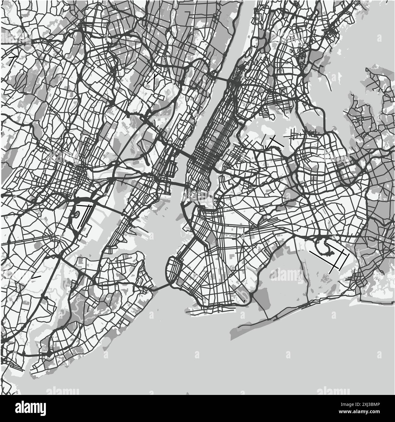 Map of New York in New York in grayscale. Contains layered vector with ...