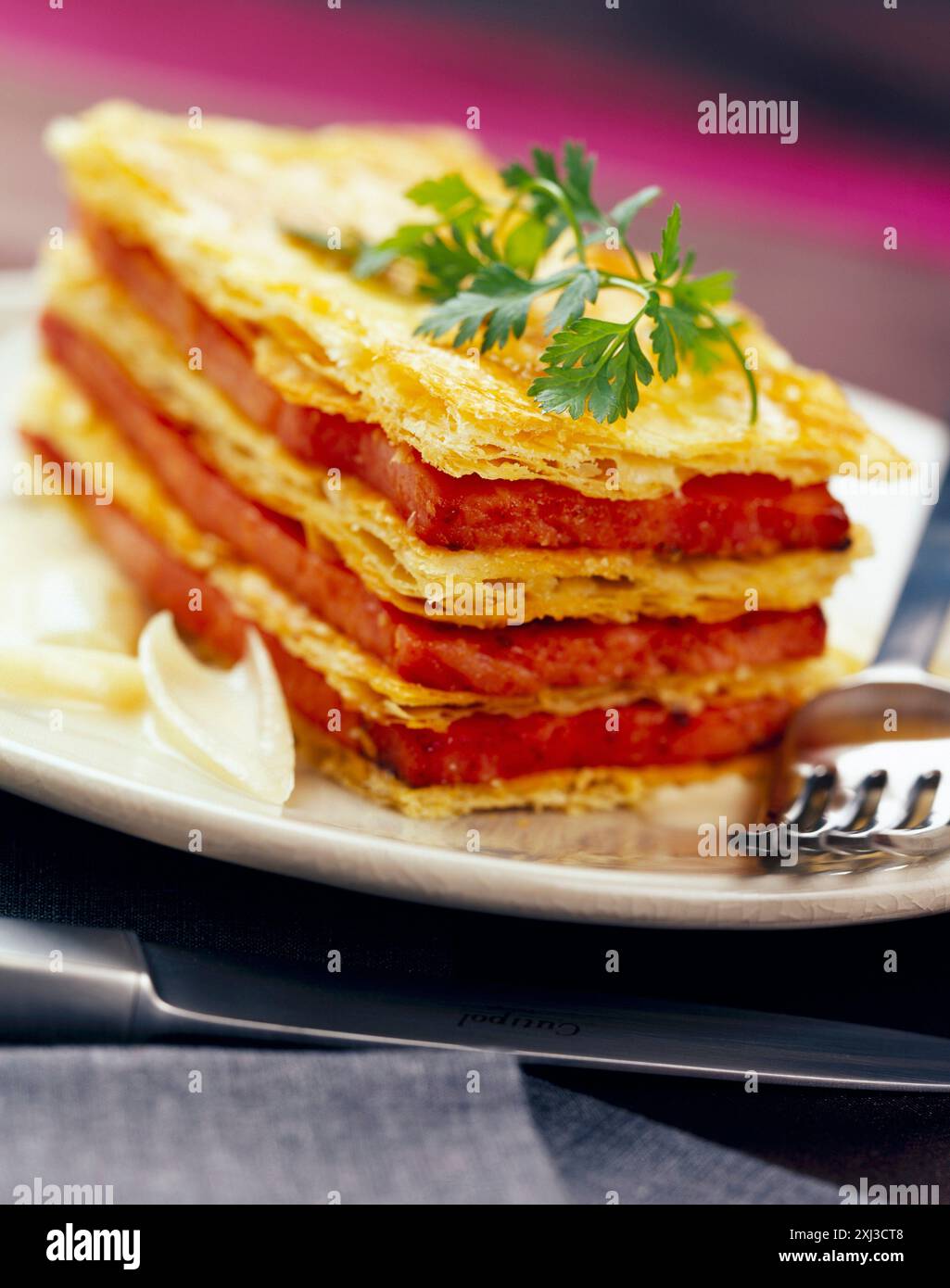 Layered ham and flaky pastry Stock Photo - Alamy