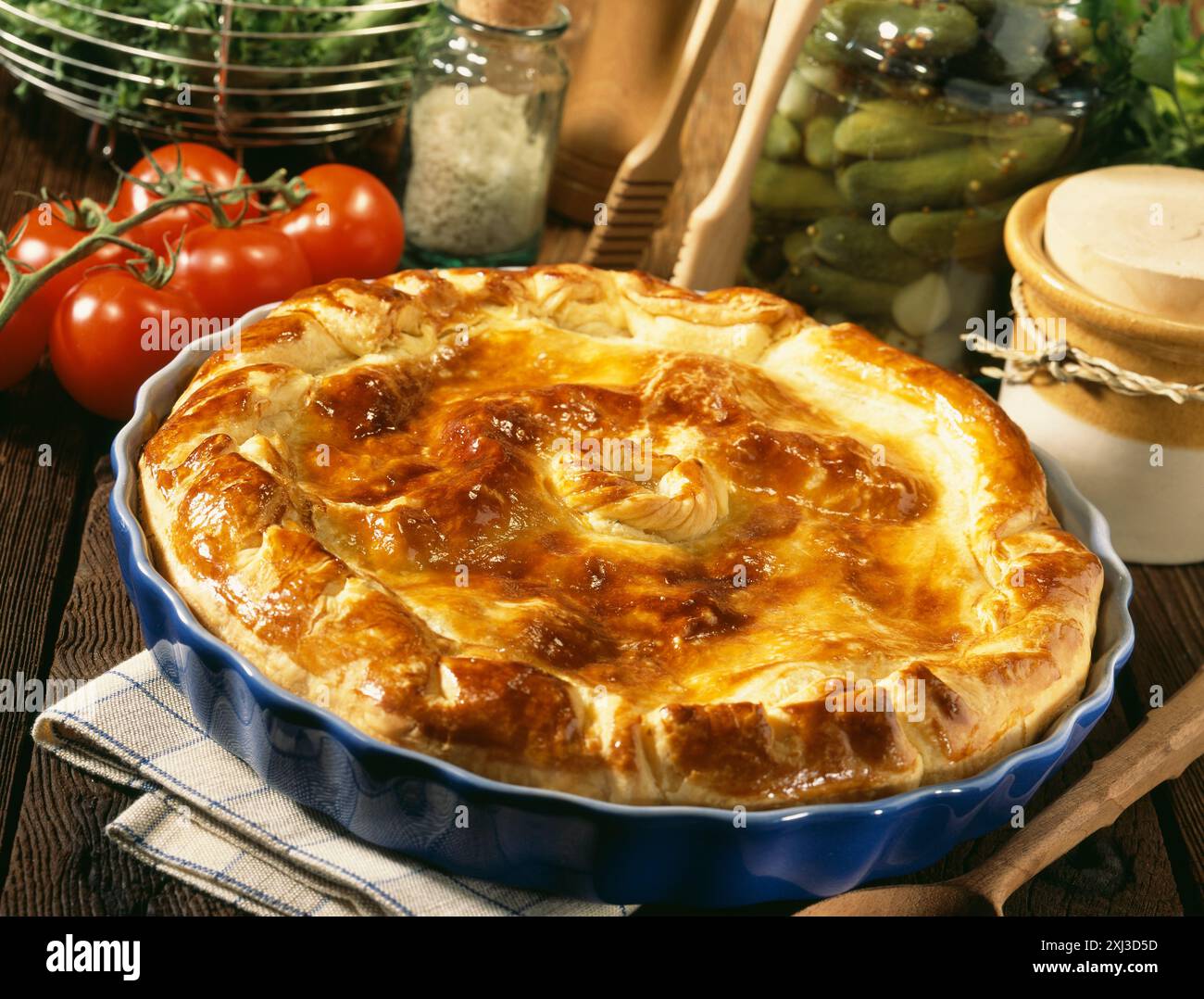 Two meat flaky pastry pie Stock Photo - Alamy