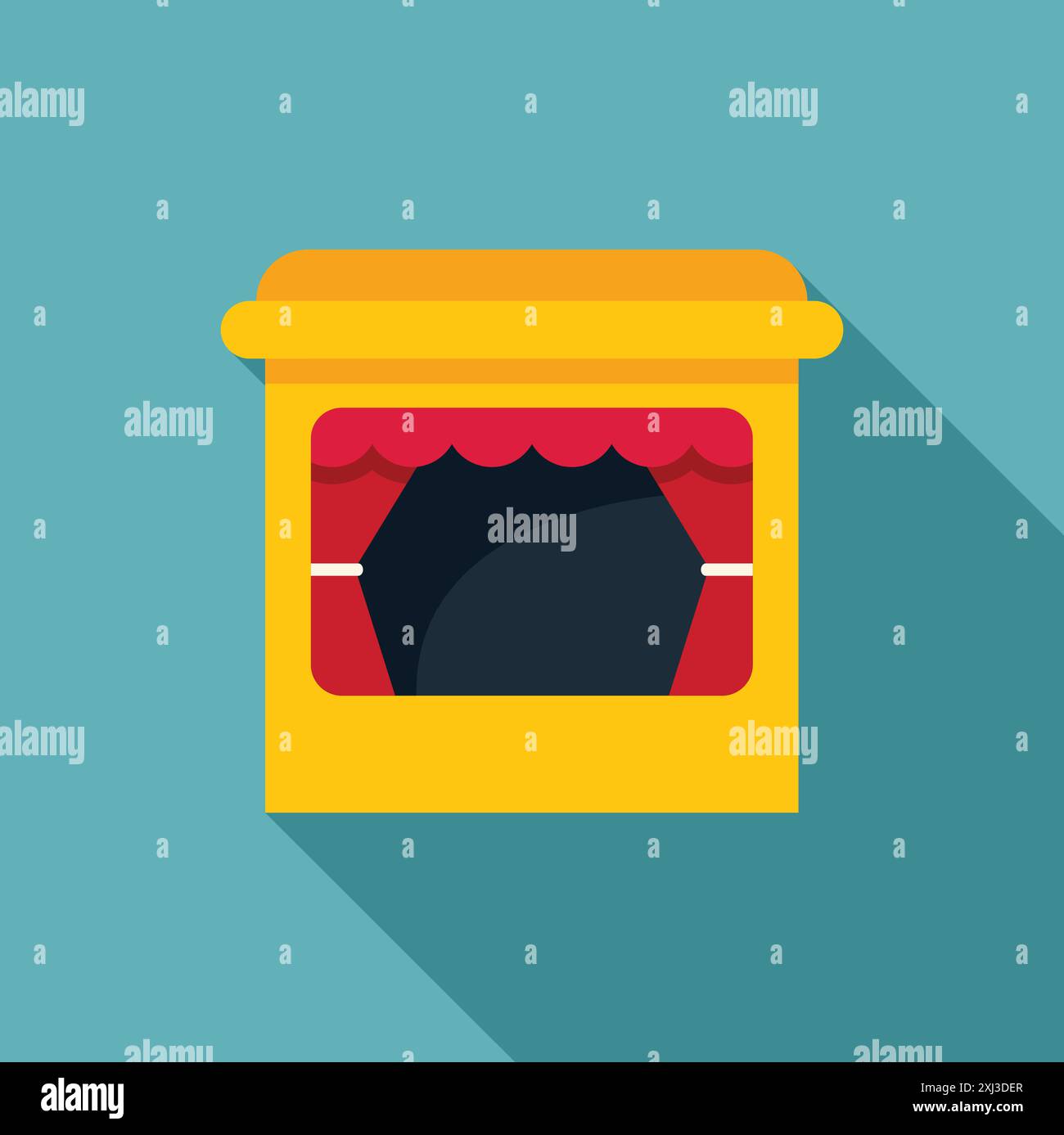 Yellow puppet show booth with red curtain waiting for the ...