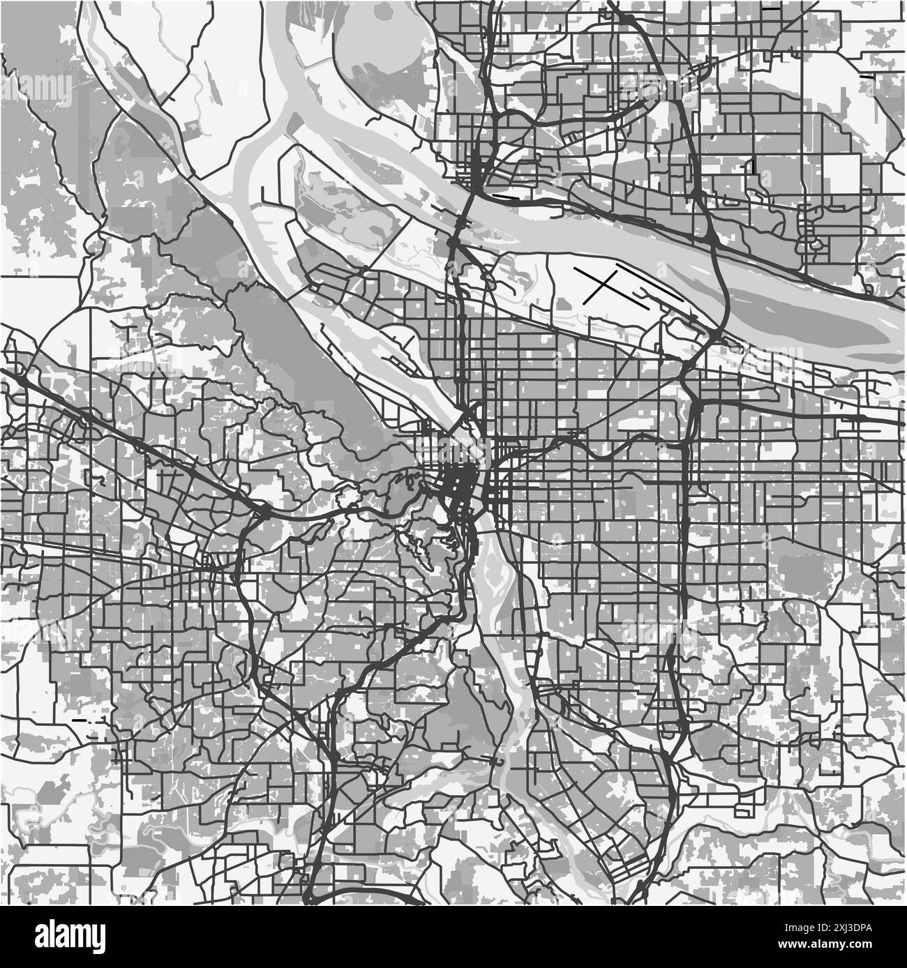 Map of Portland in Oregon in grayscale. Contains layered vector with ...