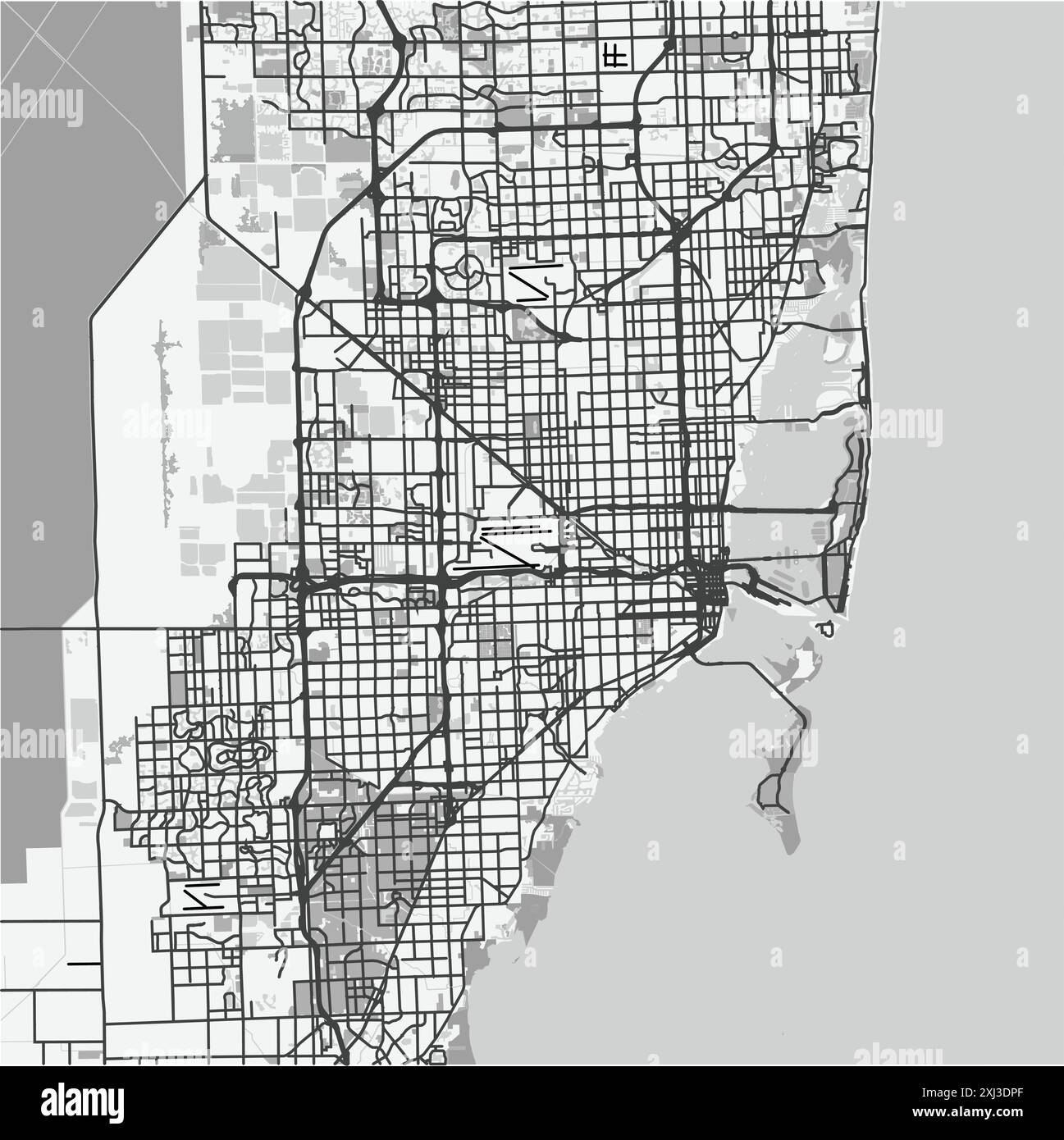 Map of Miami in Florida in grayscale. Contains layered vector with ...